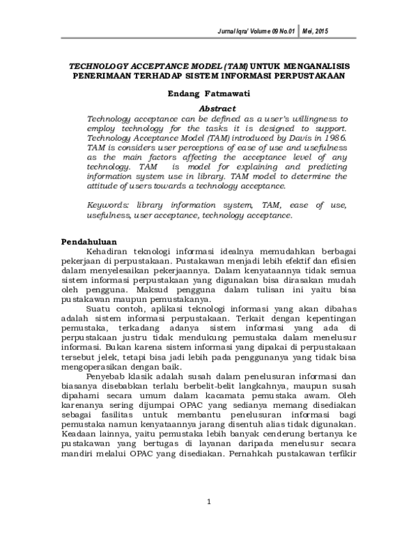 (PDF) Technology Acceptance Model (TAM) Untuk Menganalisis Penerimaan ...