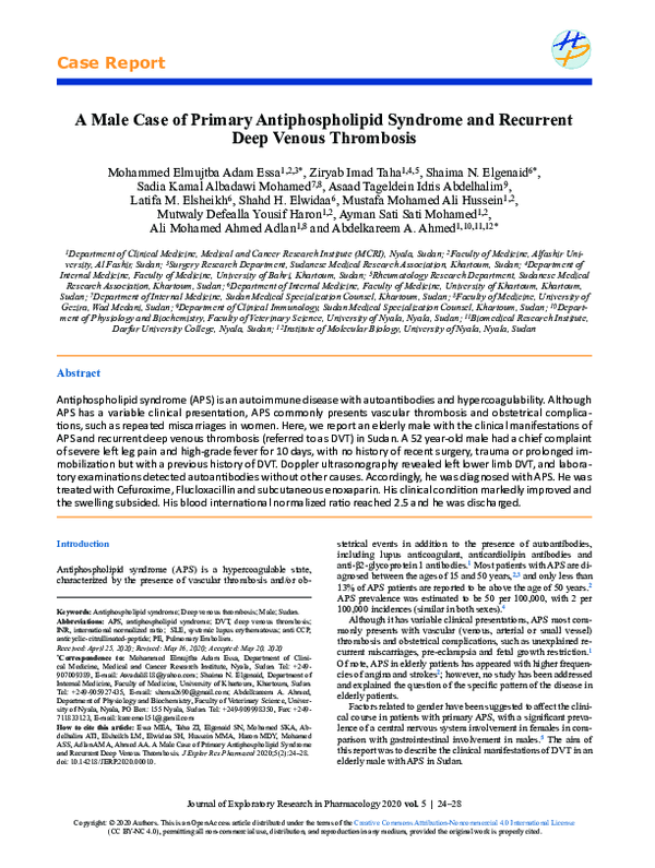 (PDF) A Male Case of Primary Antiphospholipid Syndrome and Recurrent ...