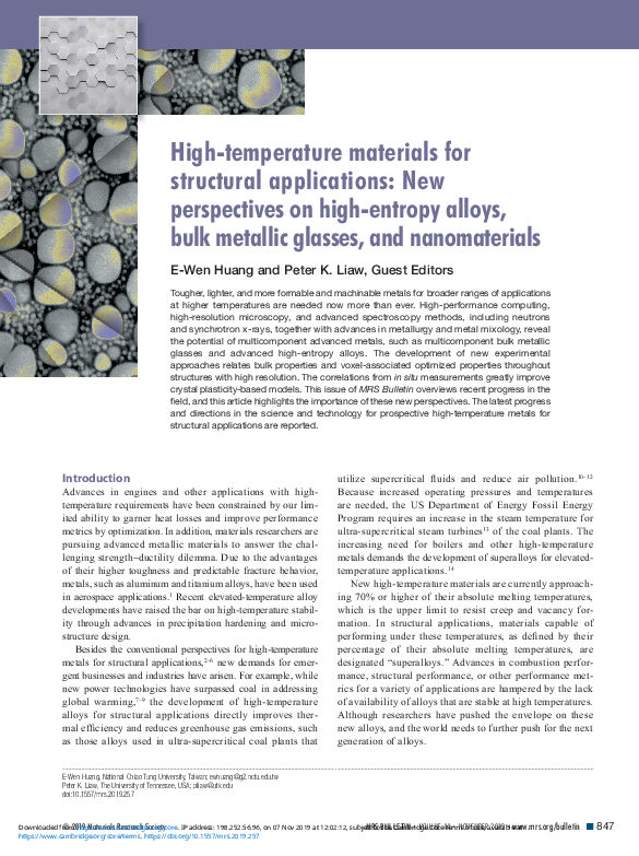 (PDF) High-temperature materials for structural applications: New ...