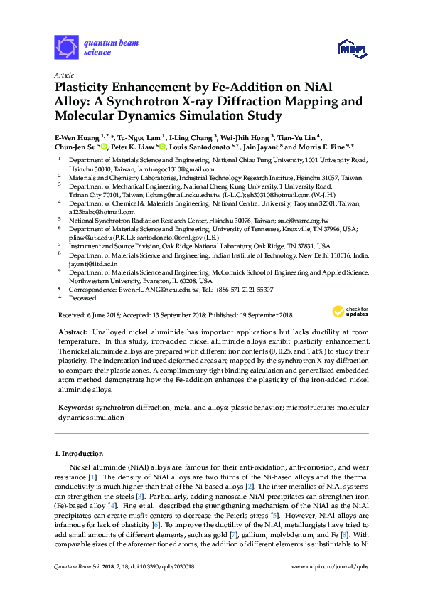 (PDF) Plasticity Enhancement by Fe-Addition on NiAl Alloy: A Synchrotron X-ray Diffraction ...