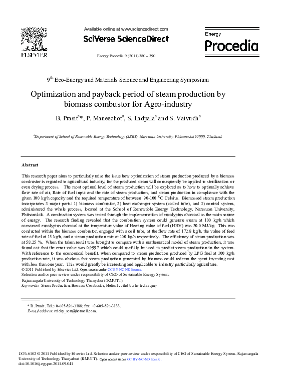 (PDF) Optimization and payback period of steam production by biomass ...