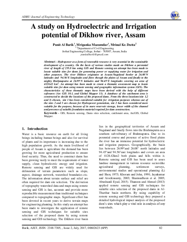 (PDF) A study on Hydroelectric and Irrigation potential of Dikhow river ...