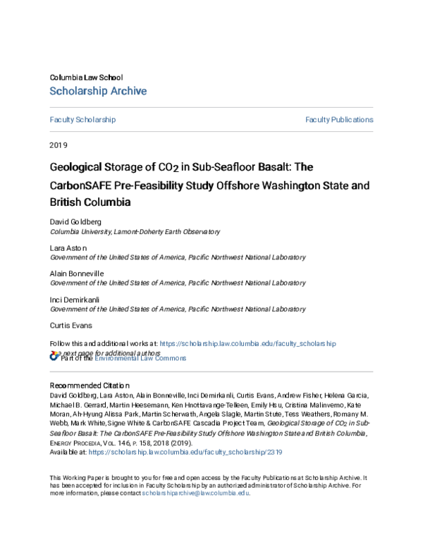 (PDF) Pre-Feasibility Study of CO2 Geological Storage in Basalt