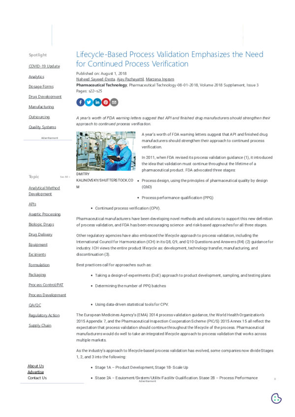 (PDF) Lifecycle-Based Process Validation Emphasizes the Need for ...