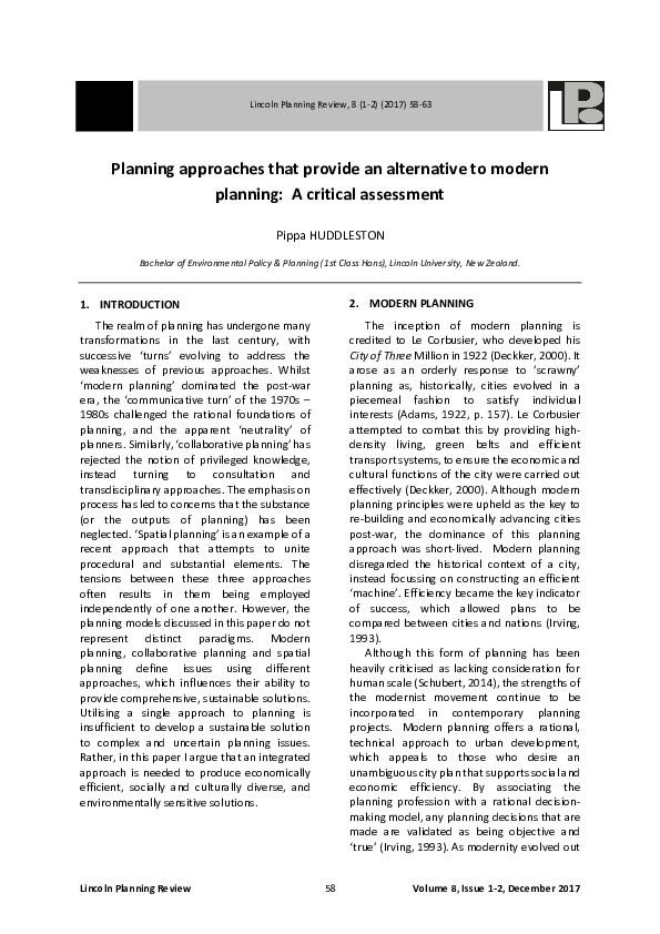 (PDF) Planning approaches that provide an alternative to modern ...