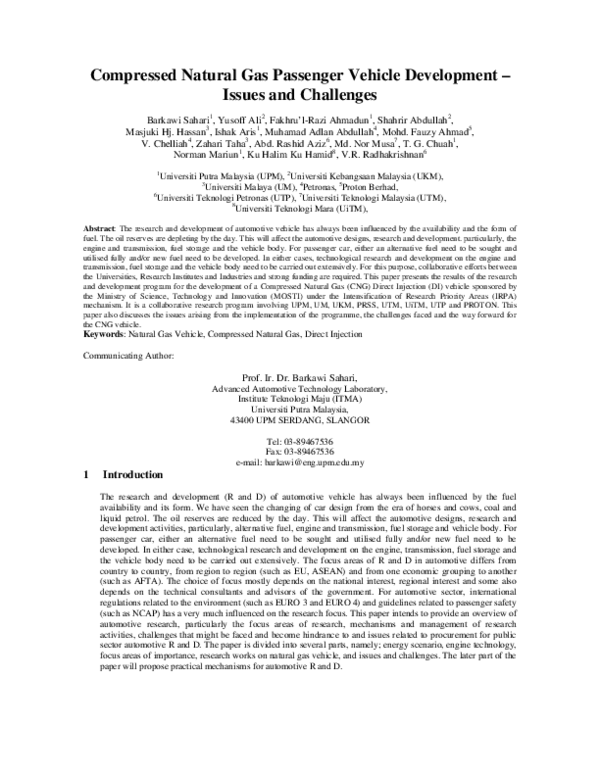 (PDF) Compressed Natural Gas Passenger Vehicle Development â Issues and ...