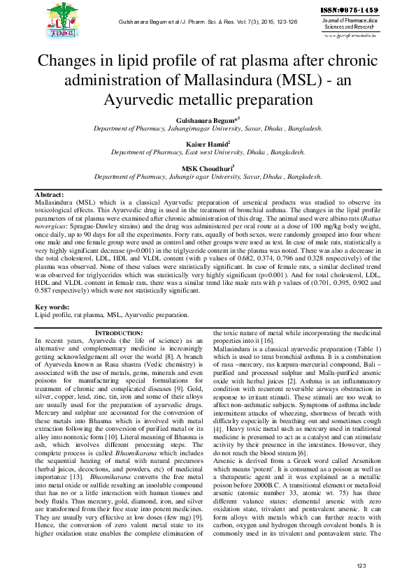 (PDF) Changes in lipid profile of rat plasma after chronic ...