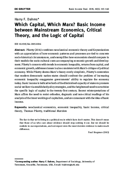 (PDF) Which Capital, Which Marx? Basic Income between Mainstream ...