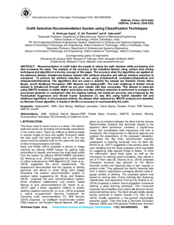 (PDF) Outfit Selection Recommendation System using Classification Techniques