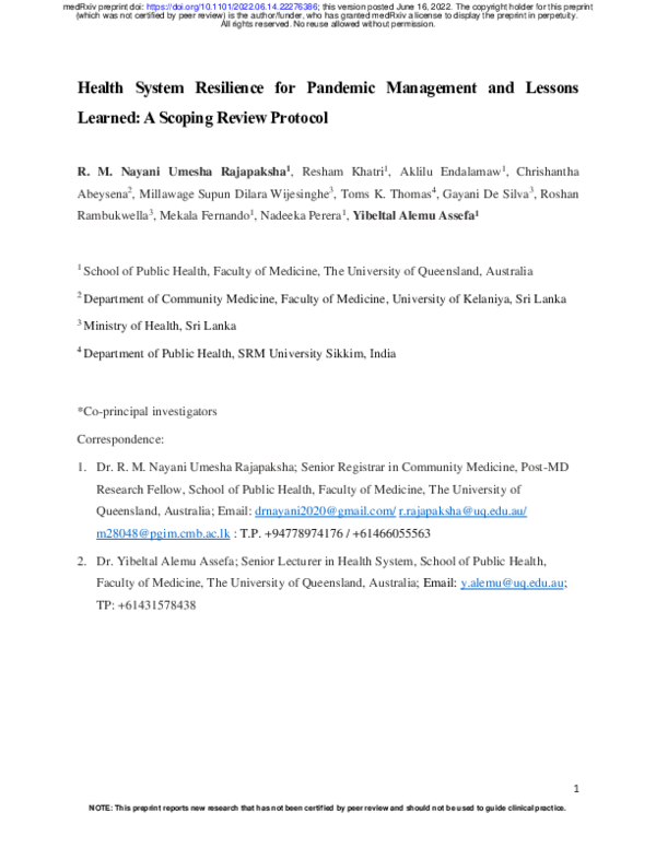 Pdf Health System Resilience Enhancing Strategies For Managing Public Health Emergencies Of