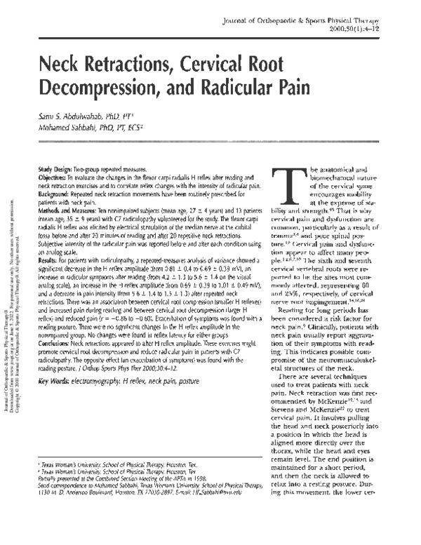 (PDF) Neck Retractions, Cervical Root Decompression, and Radicular Pain