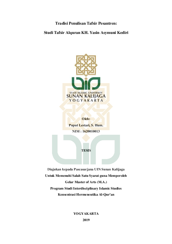 (PDF) Tradisi Penulisan Tafsir Pesantren:Studi Tafsir Alquran KH. Yasin Asymuni Kediri