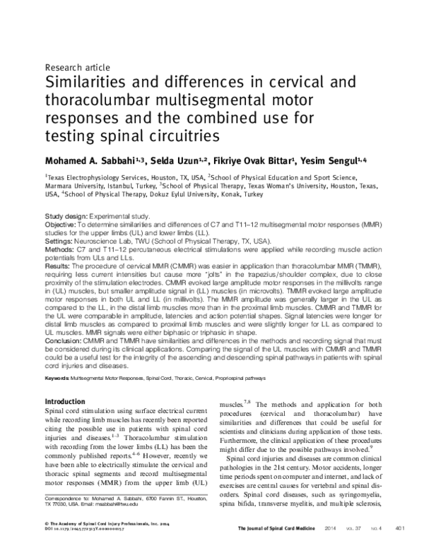 (PDF) Similarities and differences in cervical and thoracolumbar ...