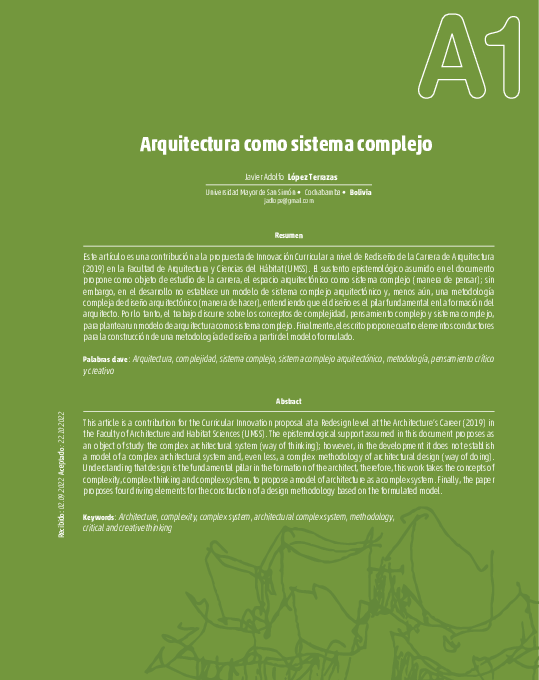 (PDF) Arquitectura como sistema complejo Revista Locus 2022