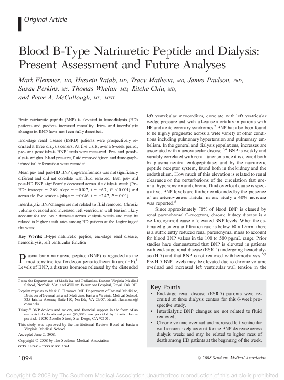 (PDF) Blood B-Type Natriuretic Peptide and Dialysis: Present Assessment ...