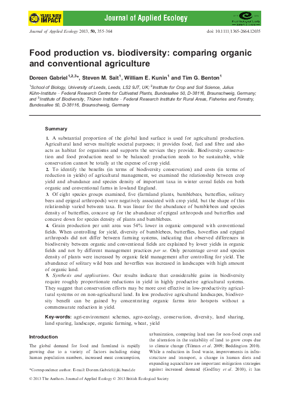 (PDF) Food production vs. biodiversity: comparing organic and ...