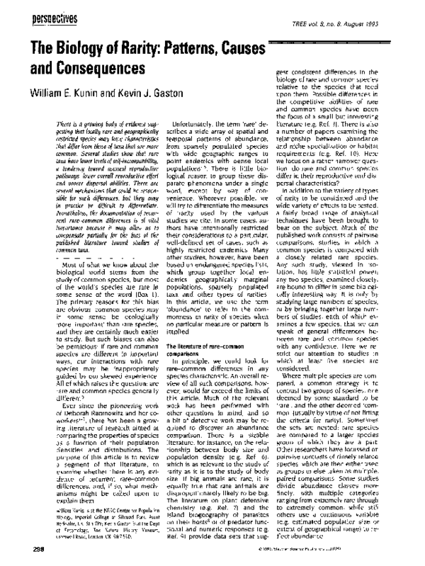 (PDF) The biology of rarity: Patterns, causes and consequences