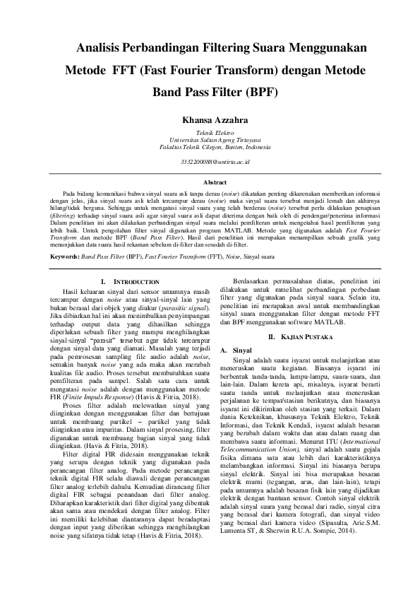 (PDF) Analisis Perbandingan Filtering Suara Menggunakan Metode FFT (Fast Fourier Transform ...