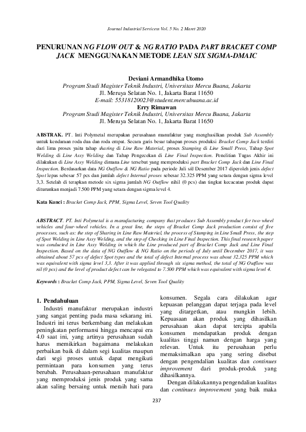 (PDF) Penurunan NG Flow Out NG Ratio Pada Part Bracket Comp Jack ...