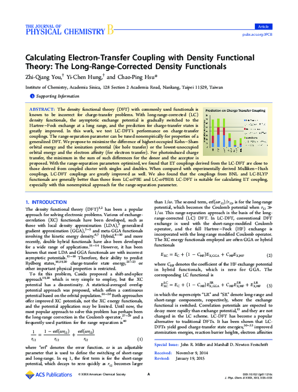 Pdf Calculating Electron Transfer Coupling With Density Functional Theory The Long Range