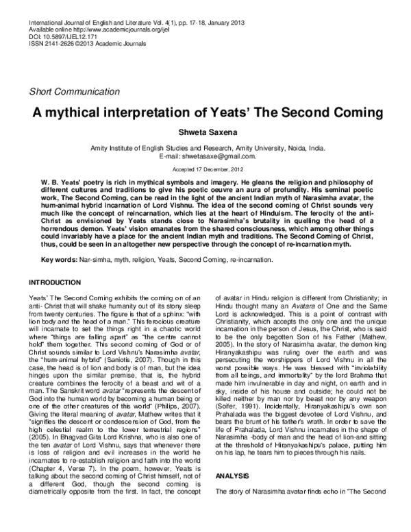 (PDF) A mythical interpretation of Yeats' The Second Coming