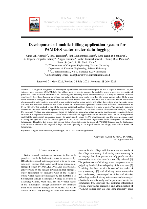 (PDF) Development of mobile billing application system for PAMDES water meter data logging