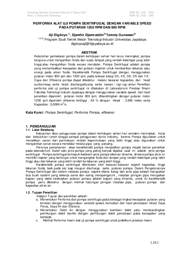 (PDF) Performa Alat Uji Pompa Sentrifugal Dengan Variable Speed Pada ...