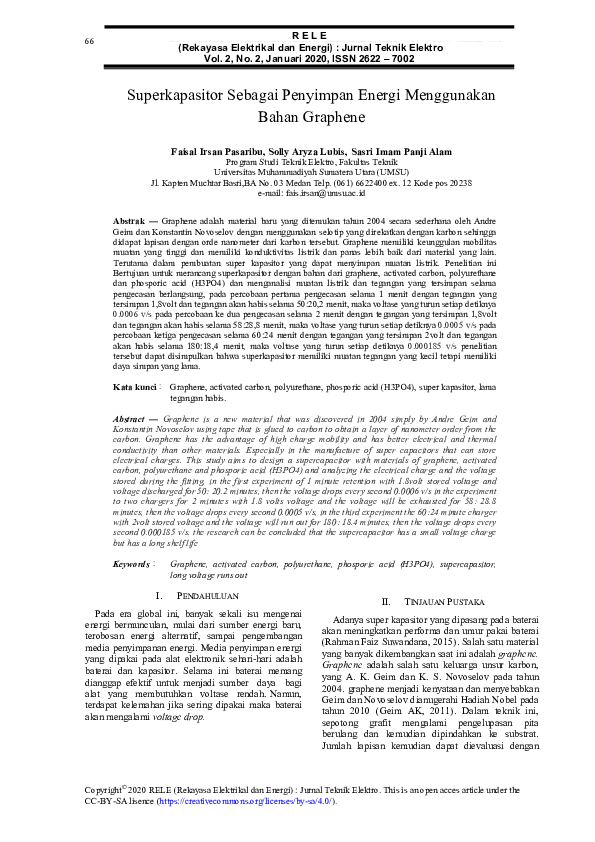 Pdf Superkapasitor Sebagai Penyimpan Energi Menggunakan Bahan Graphene