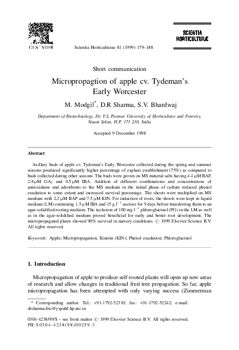 (PDF) Micropropagtion of apple cv. Tydeman's Early Worcester