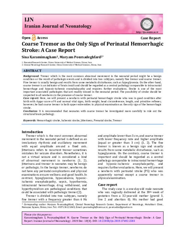 (PDF) Cardioembolism with Hemorrhagic Stroke –A Rare Case Report