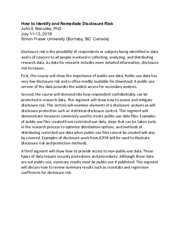 (PDF) How to Identify and Remediate Disclosure Risk