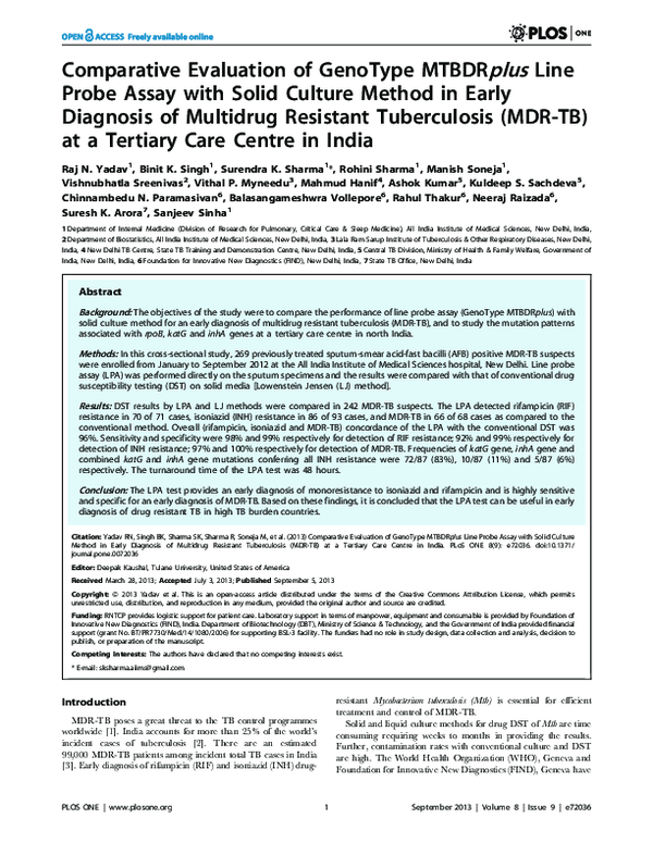 (PDF) Comparative Evaluation of GenoType MTBDRplus Line Probe Assay ...