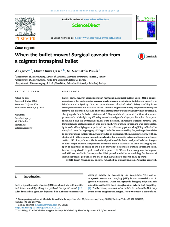 (PDF) When the bullet moves! Surgical caveats from a migrant ...