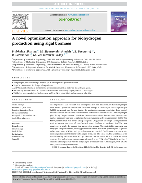 (PDF) A novel optimization approach for biohydrogen production using algal biomass