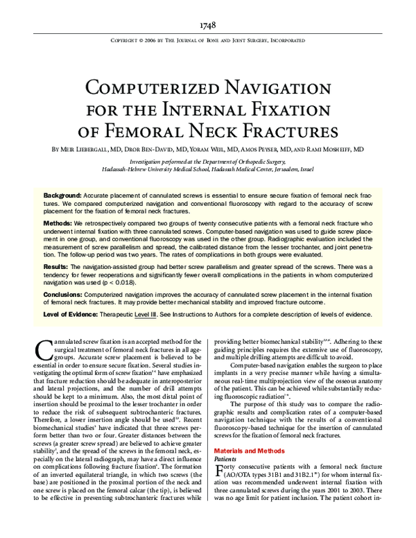 (PDF) Computerized Navigation for the Internal Fixation of Femoral Neck ...