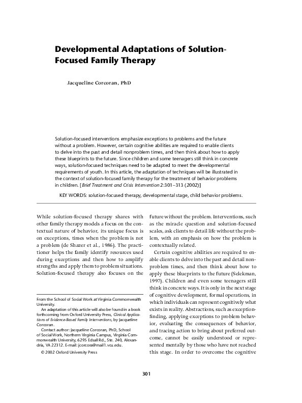 (PDF) Developmental Adaptations of Solution‐Focused Family Therapy