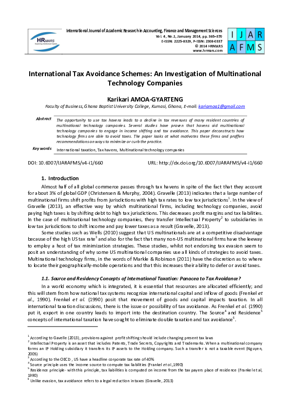 (PDF) International Tax Avoidance Schemes: An Investigation of ...