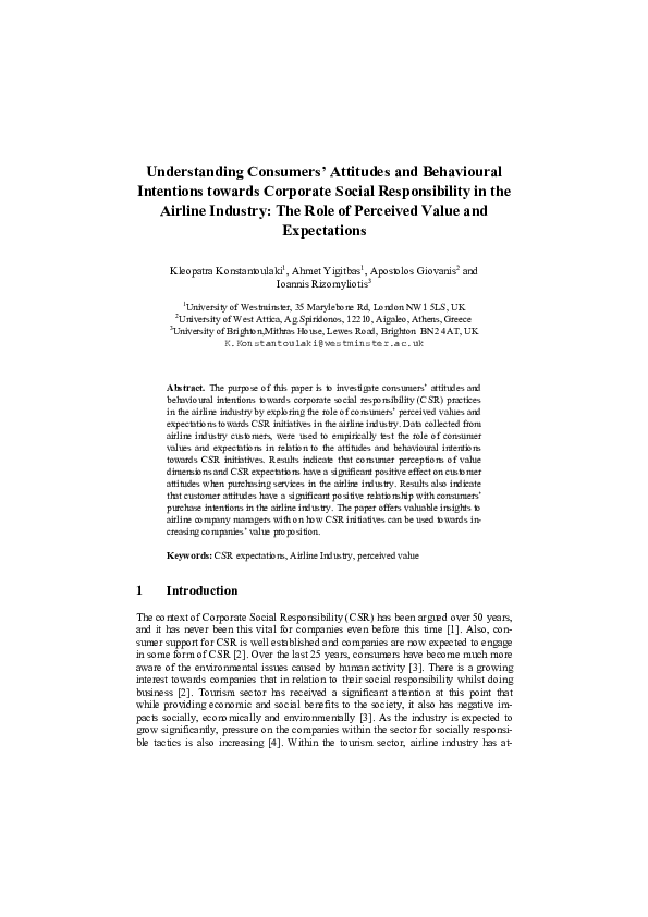 (PDF) Understanding Consumers’ Attitudes and Behavioural Intentions Towards Corporate Social ...