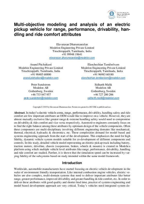 (PDF) Multi‐objective modeling and analysis of an electric pickup vehicle for range, performance ...