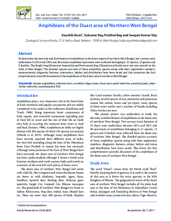 (PDF) Amphibians of the Duars Area of Northern West Bengal