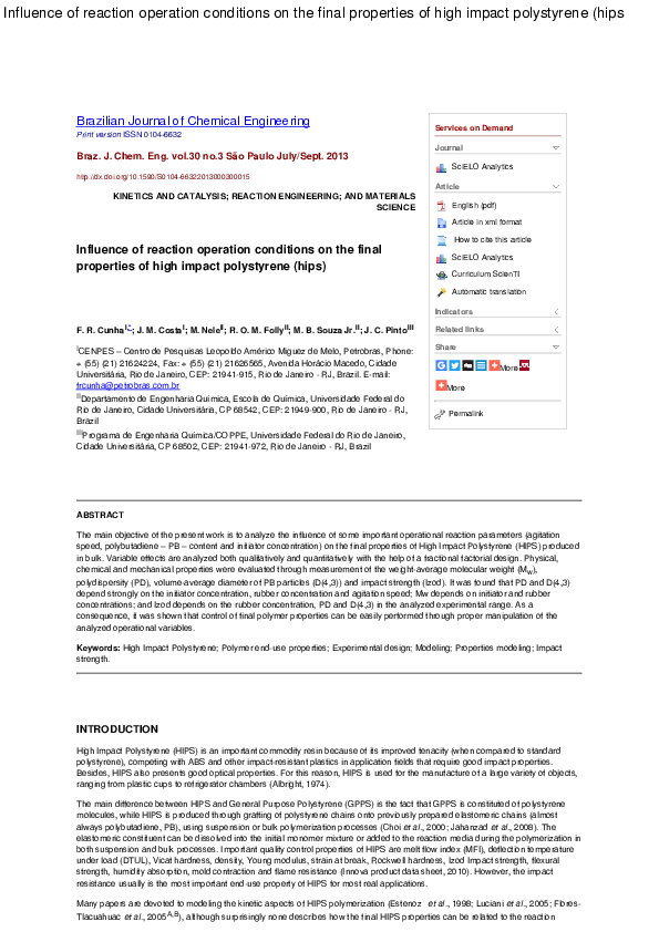 (PDF) Influence of reaction operation conditions on the final ...
