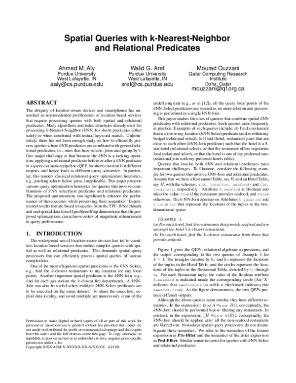 (PDF) Spatial queries with k-nearest-neighbor and relational predicates