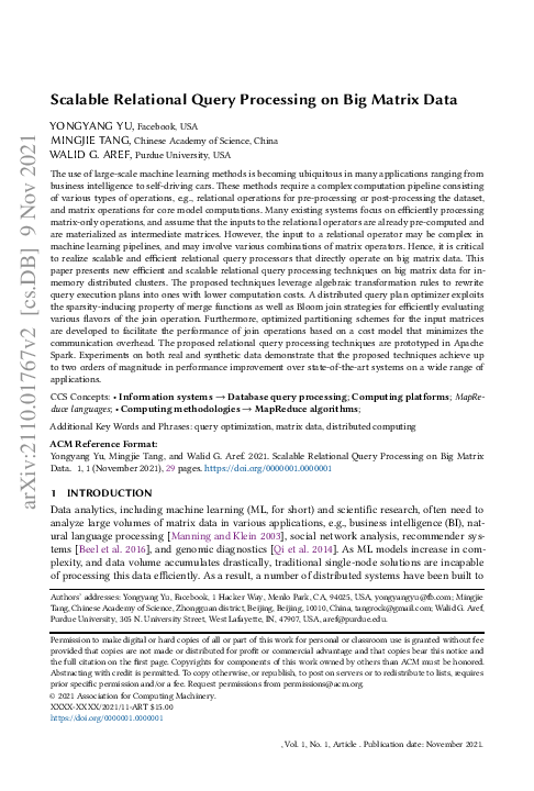 (PDF) Scalable Relational Query Processing on Big Matrix Data
