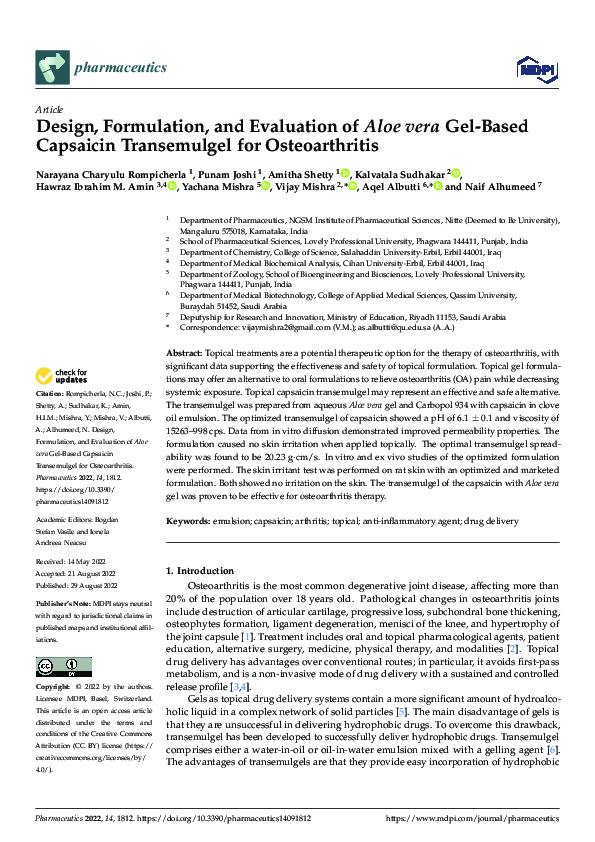 (PDF) Design, Formulation, and Evaluation of Aloe vera Gel-Based Capsaicin Transemulgel for ...