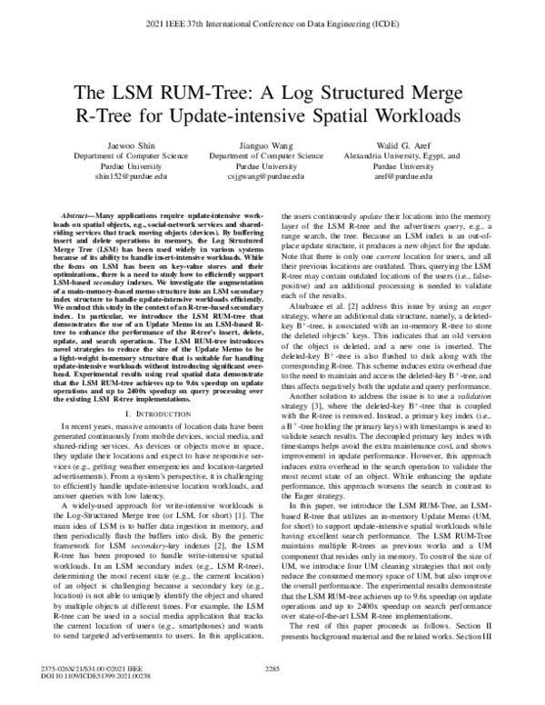 Pdf The Lsm Rum Tree A Log Structured Merge R Tree For Update Intensive Spatial Workloads