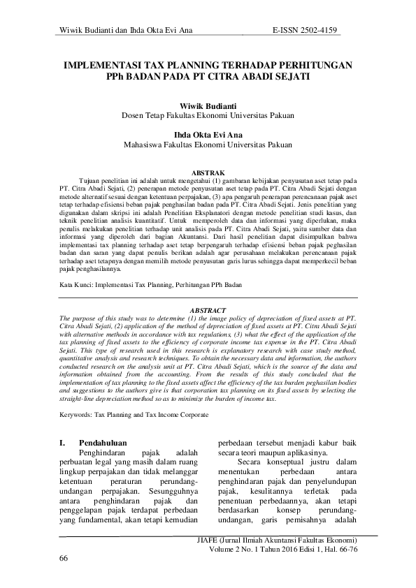 (PDF) IMPLEMENTASI TAX PLANNING TERHADAP PERHITUNGAN PPh BADAN PADA PT CITRA ABADI SEJATI