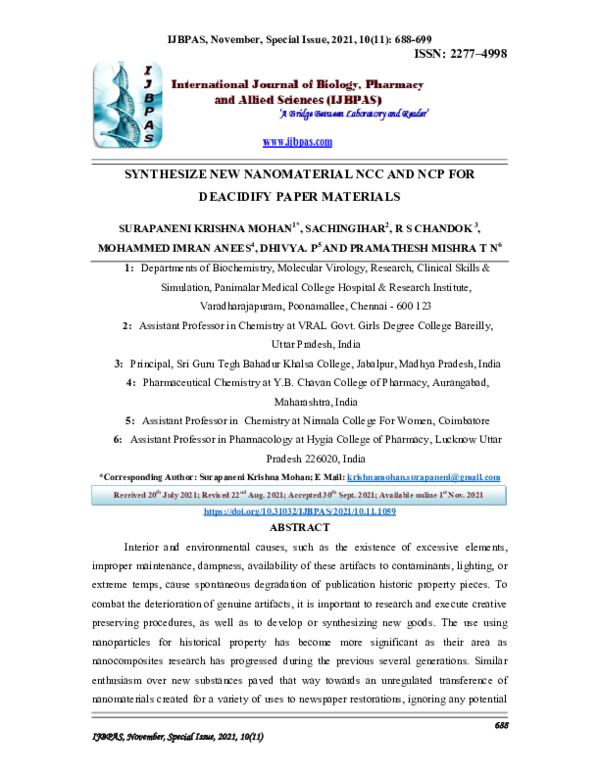 (PDF) Synthesize New Nanomaterial NCC and NCP for Deacidify Paper Materials