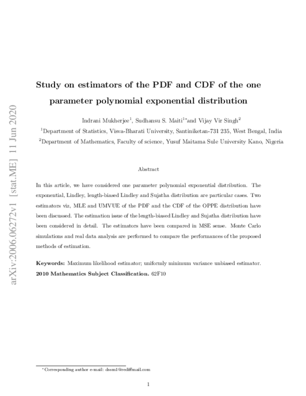 (PDF) Study on estimators of the PDF and CDF of the one parameter ...