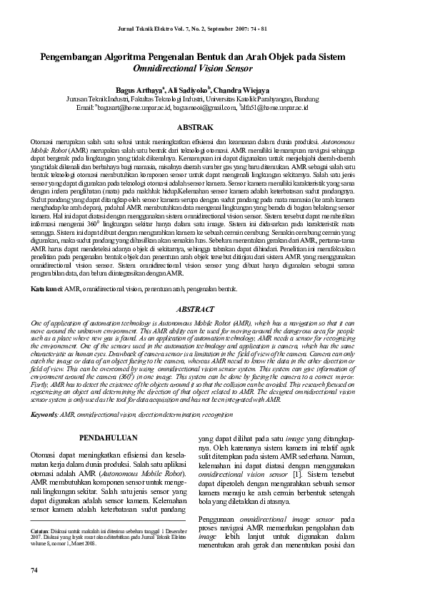 Pdf Pengembangan Algoritma Pengenalan Bentuk Dan Arah Objek Pada Sistem Omnidirectional Vision