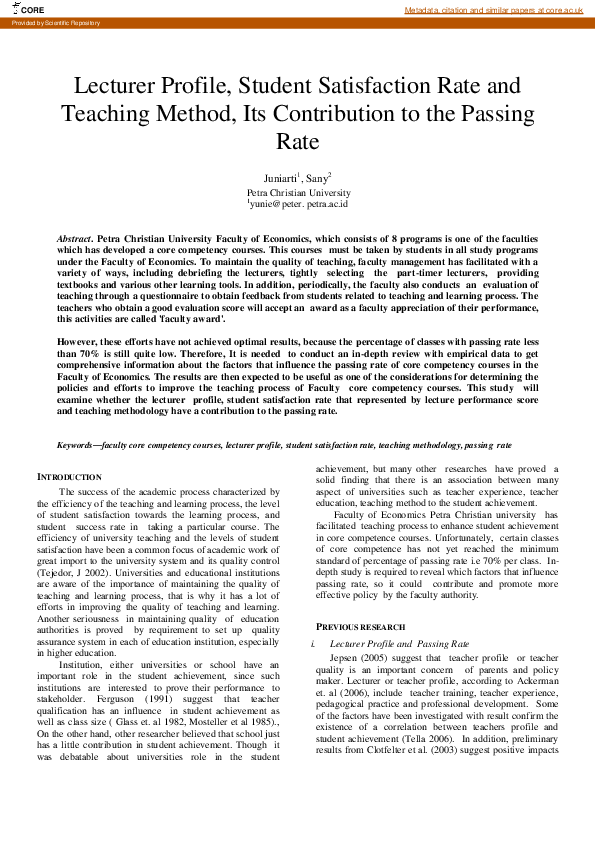 (PDF) Lecturer Profile, Student Satisfaction Rate and Teaching Method, Its Contribution to the ...